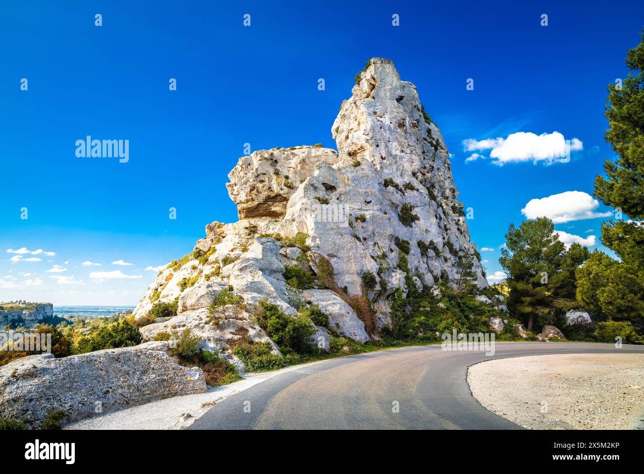 Les Baux de Provence scenic mountain road and rock view, southern ...