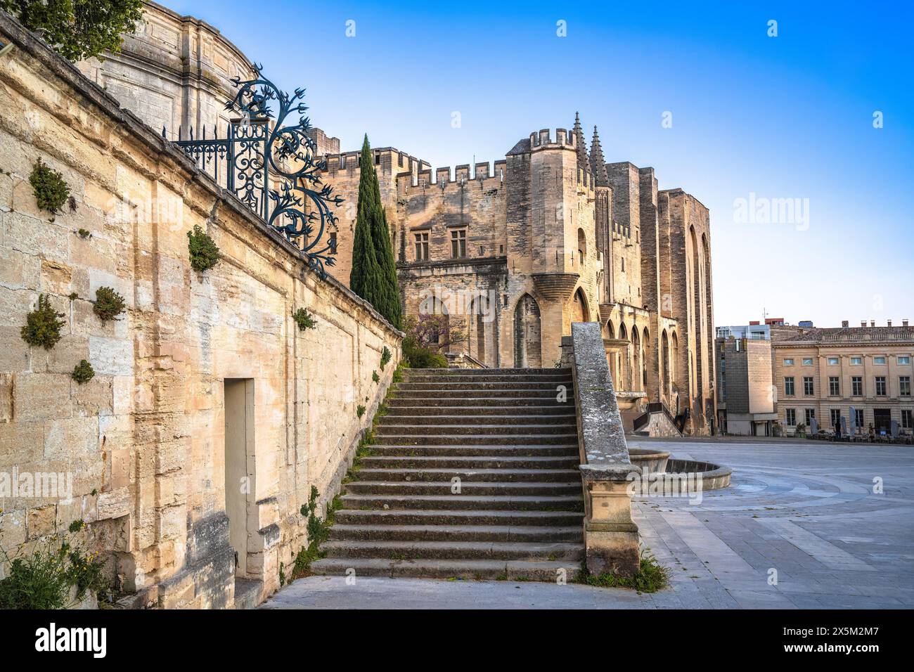 Ancient city of Avignon square and Pope palace view, southern France ...