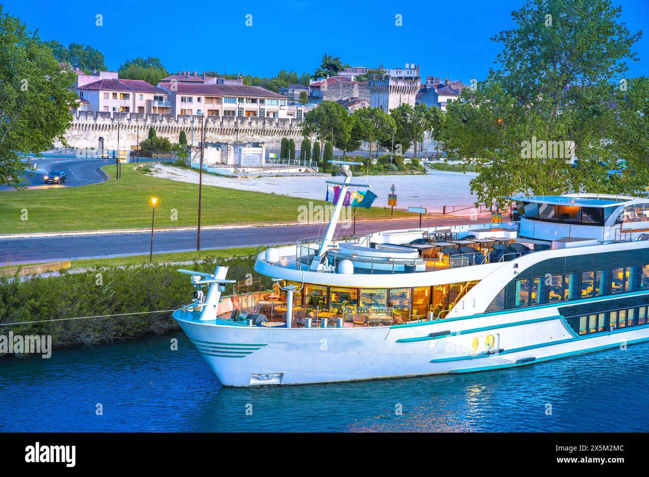 Avignon riverfront and boat on Rhone river view, south of France Stock ...