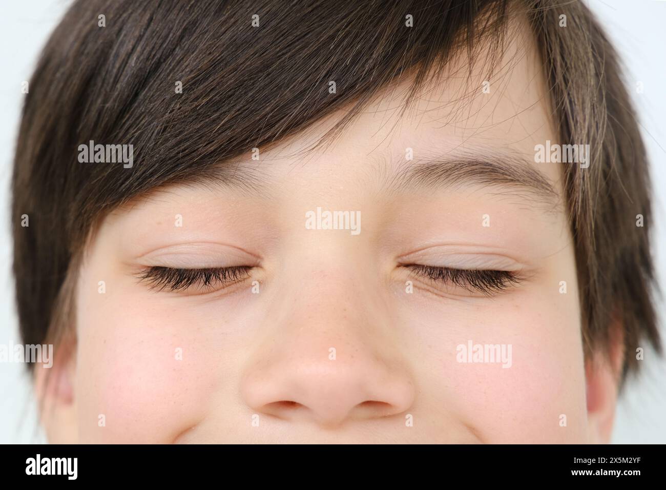 part child face, boy 10 years old, human eyes closed, concept ...