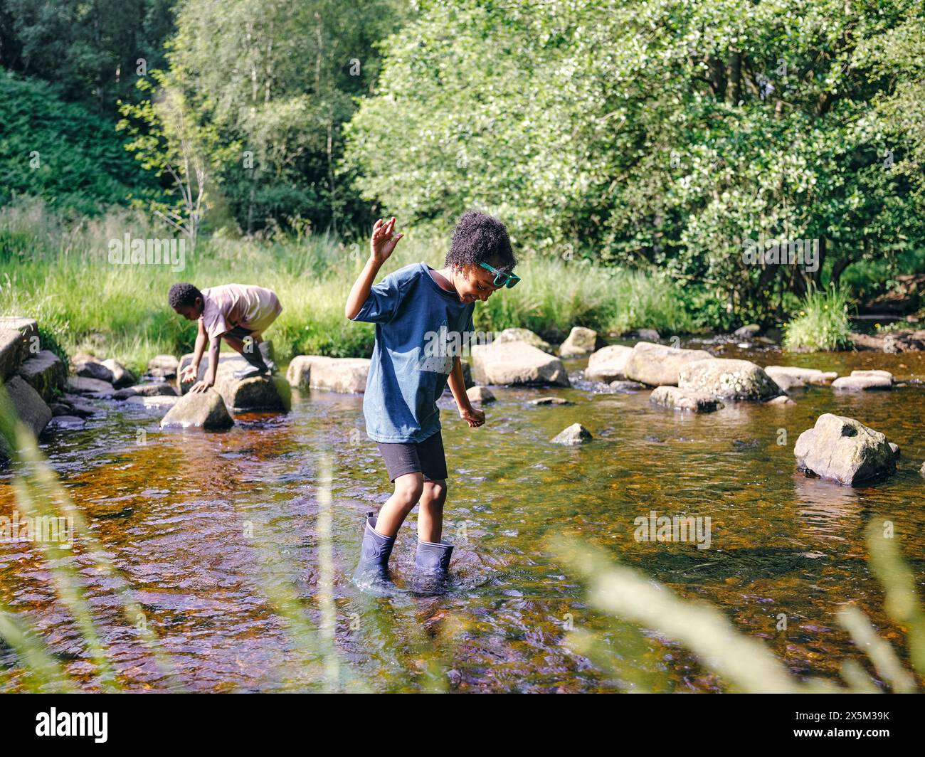 UK, Children playing in shallow creek Stock Photo - Alamy
