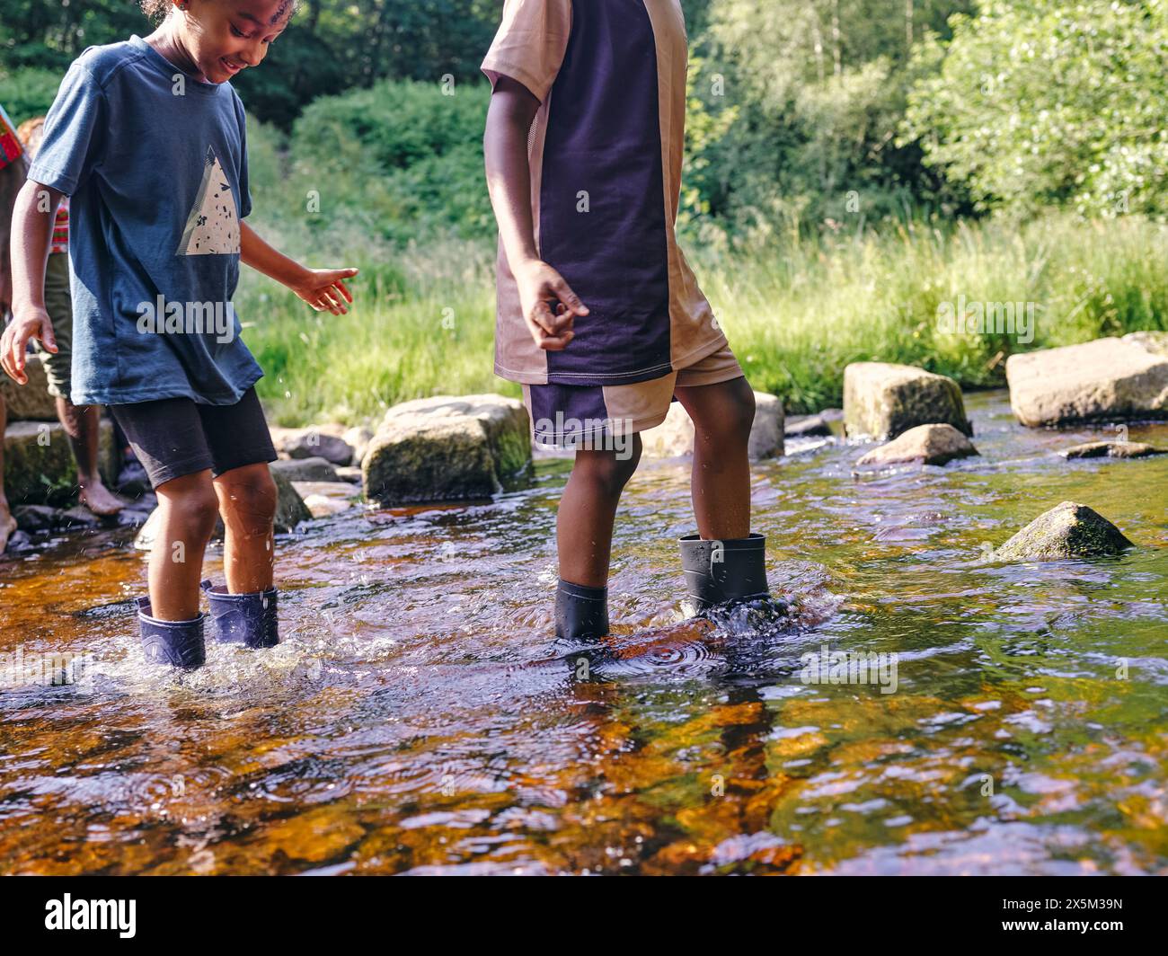 UK, Children (6-7, 8-9) wading in shallow creek Stock Photo - Alamy