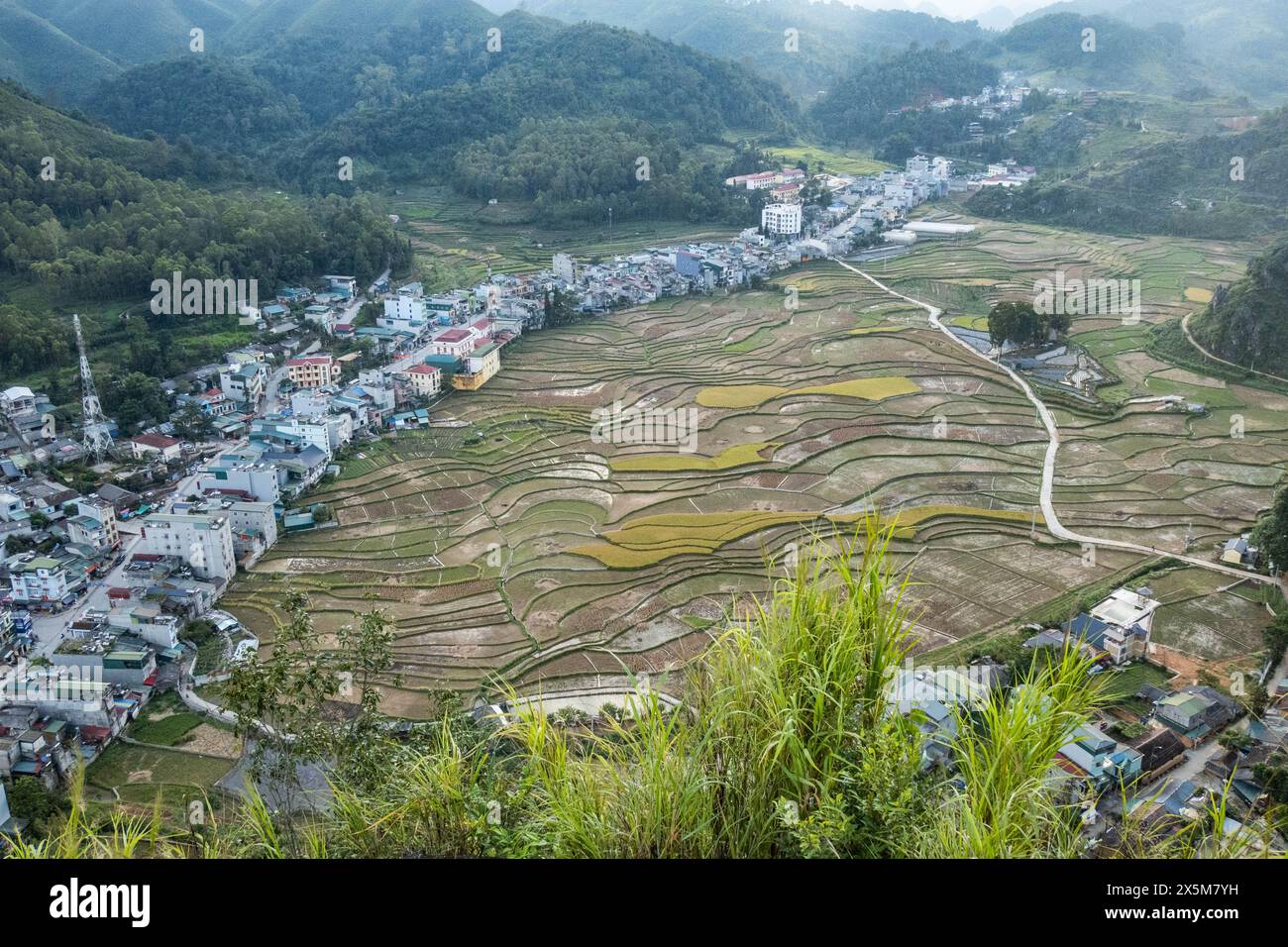 View of Dong Van town and rice terraces, Dong Van, Ha Giang,, Vietnam ...
