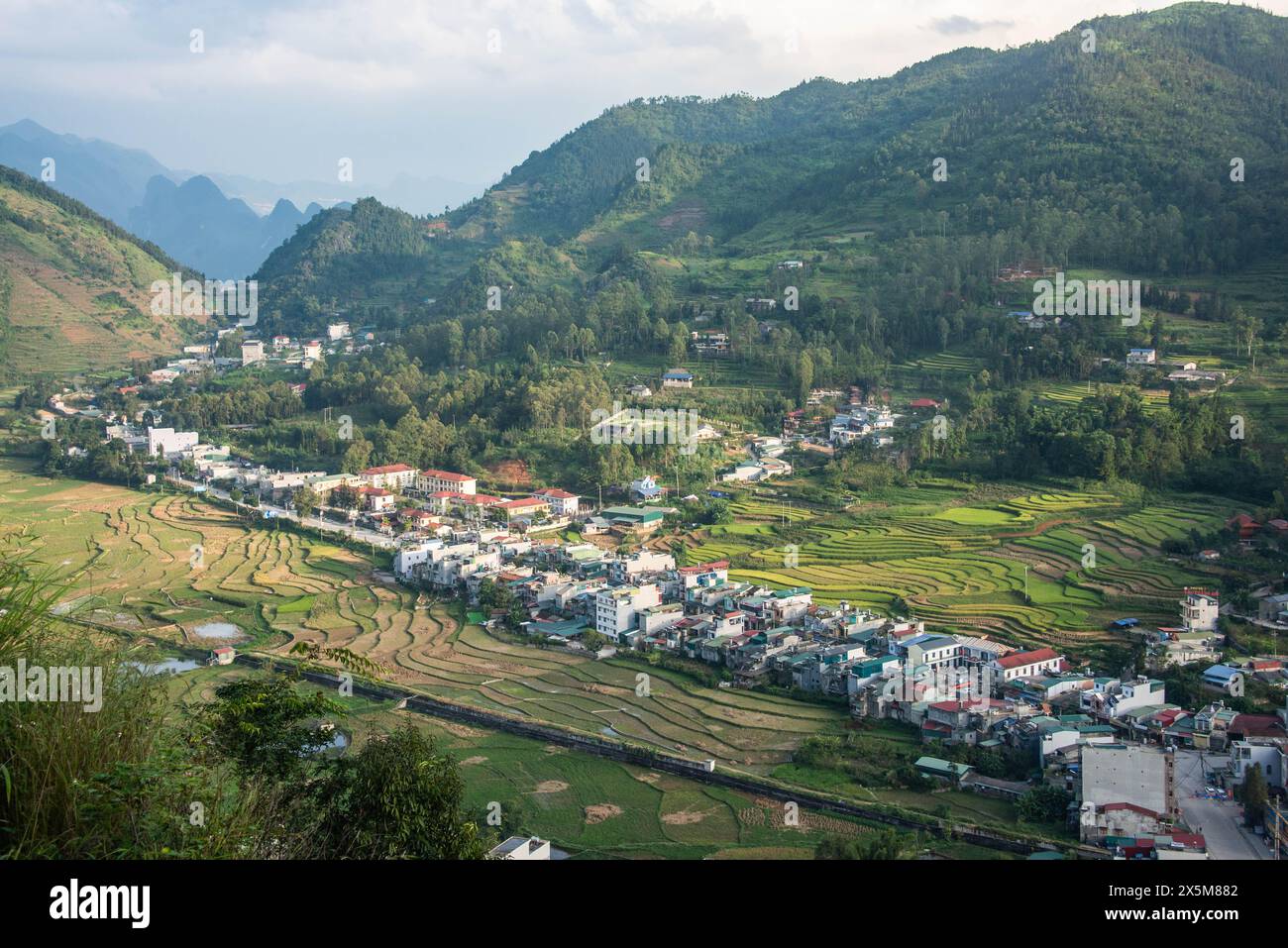 View of Dong Van town and rice terraces, Dong Van, Ha Giang,, Vietnam ...