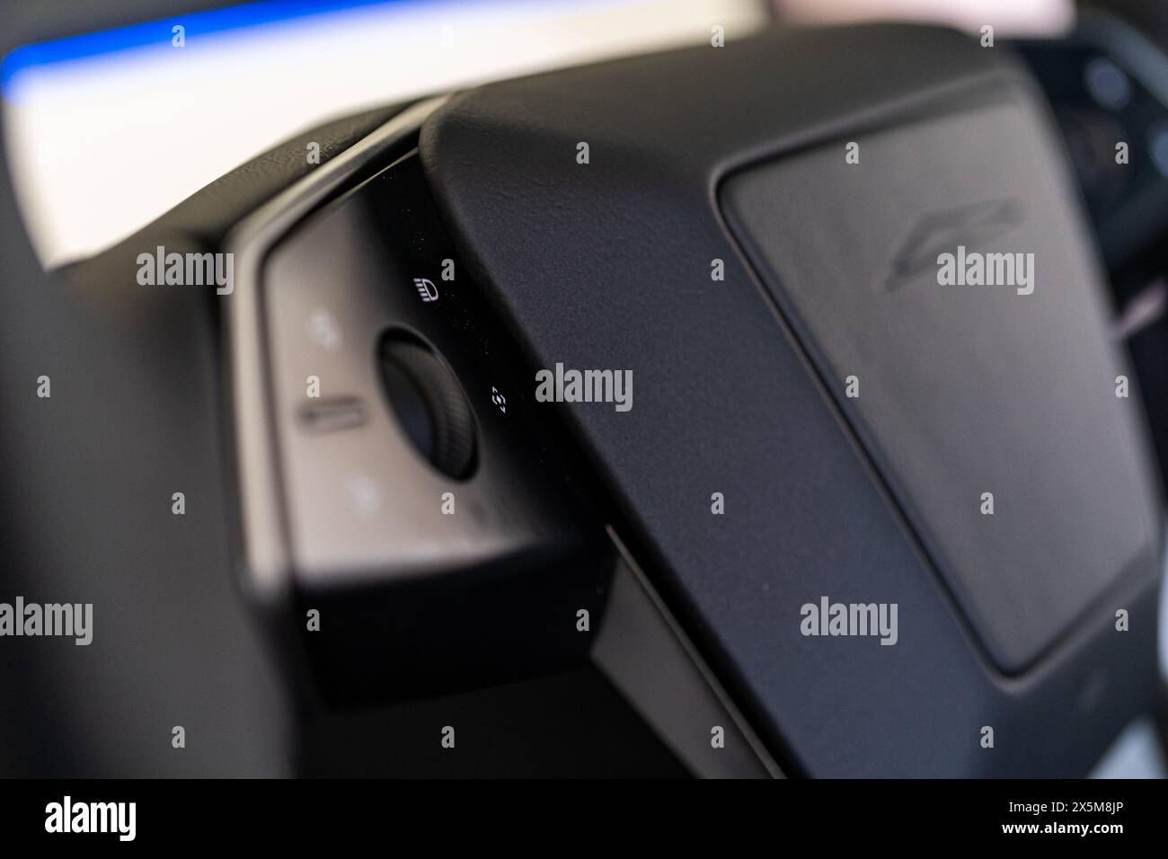 Close-Up View of the Steering Wheel in a Tesla Cybertruck Stock Photo ...