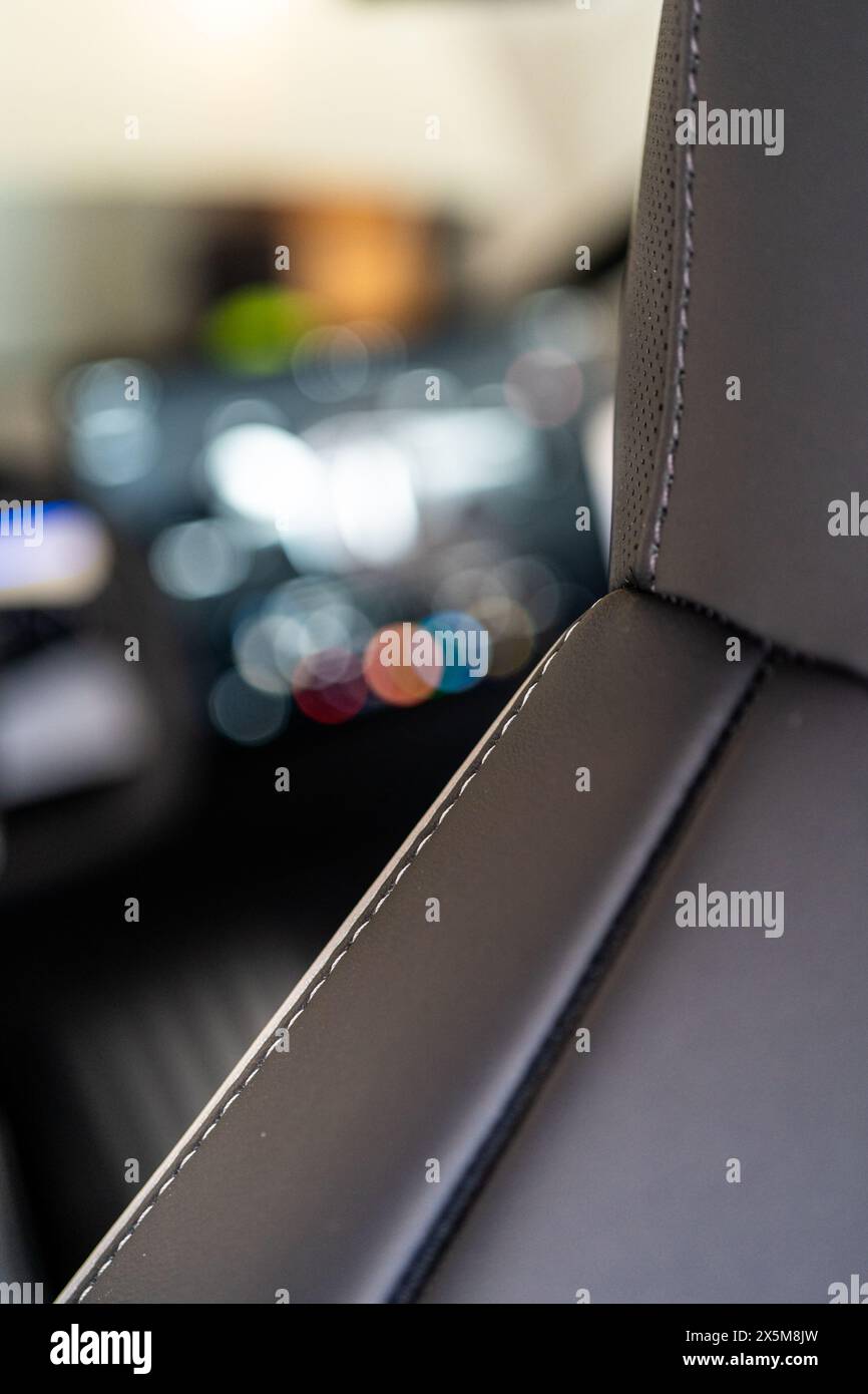 Detailed Close-up of the Leather Seat Stitching in Tesla Cybertruck ...