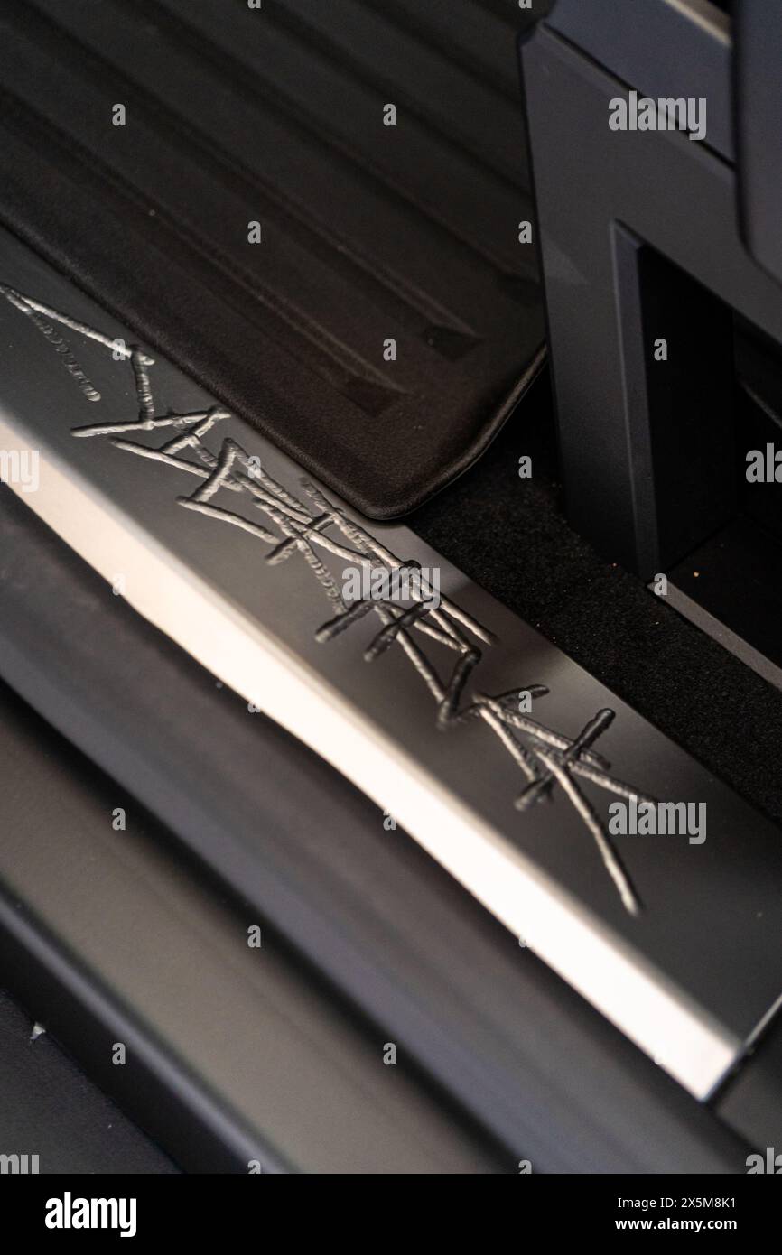 Close-Up of Tesla Cybertruck Signature Metal Engraving Stock Photo - Alamy