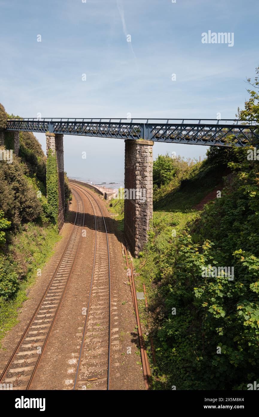 Iron footbridge over Brunel railway line at Teignmouth Devon UK ...
