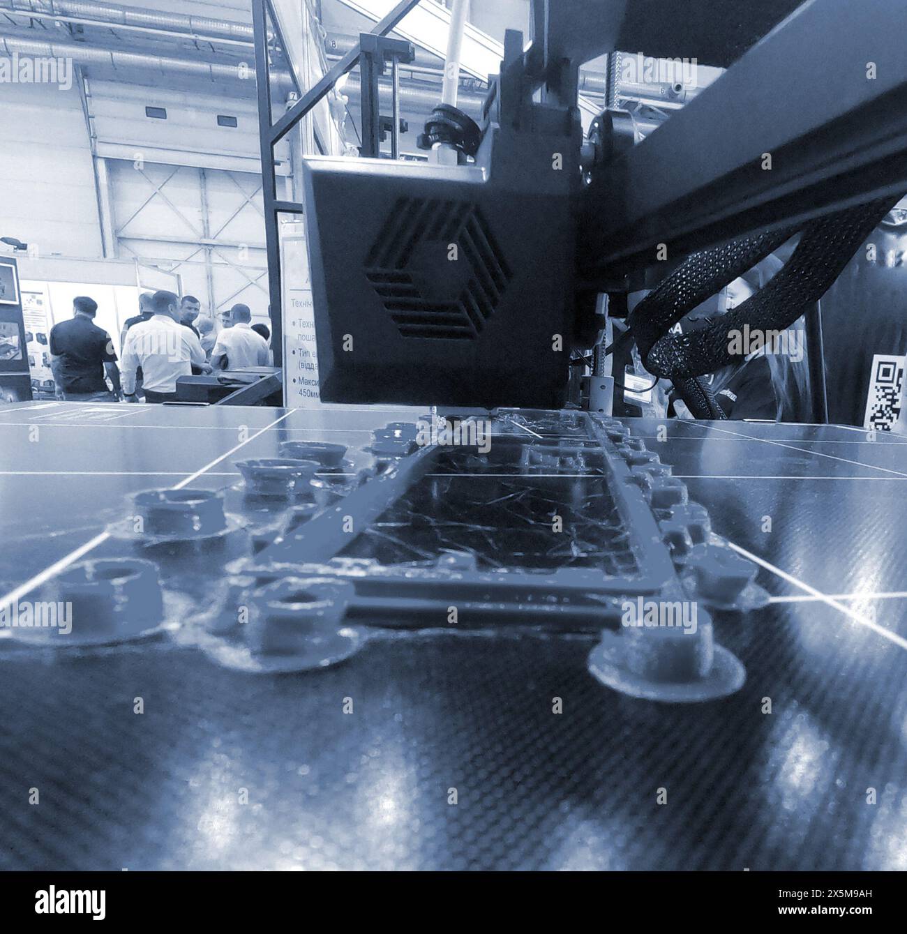 Abstract object printing on 3D printer with molten plastic close-up. 3D ...