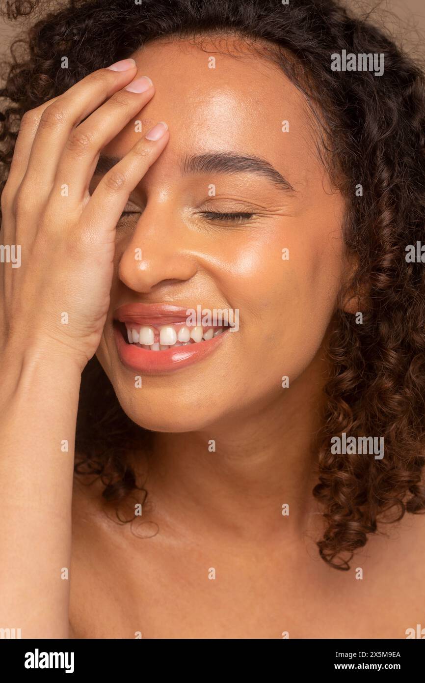 Close up smiling woman closed hi-res stock photography and images - Alamy