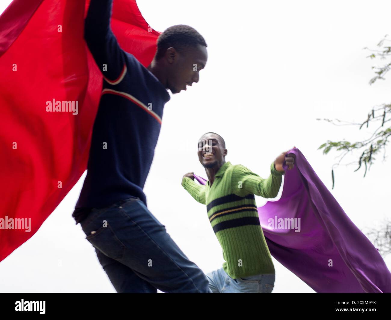 Two young men dancing with flags Stock Photo - Alamy