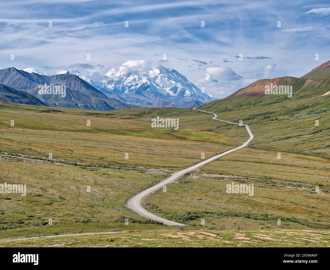 USA, Alaska. Road running through Denali National Park with Mt ...