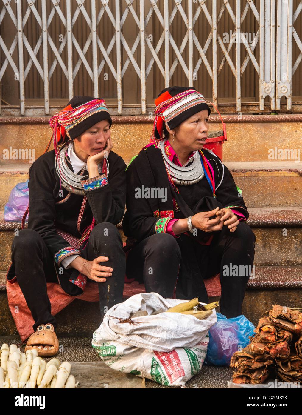 Ethnic Tay women in the market in Dong Van, Ha Giang, Vietnam Stock ...