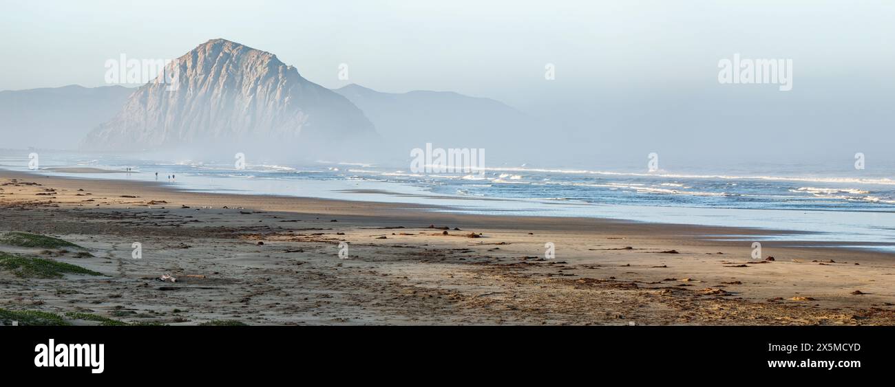 USA, California, Central Coast, Morro Bay. Panorama at sunrise on Morro ...