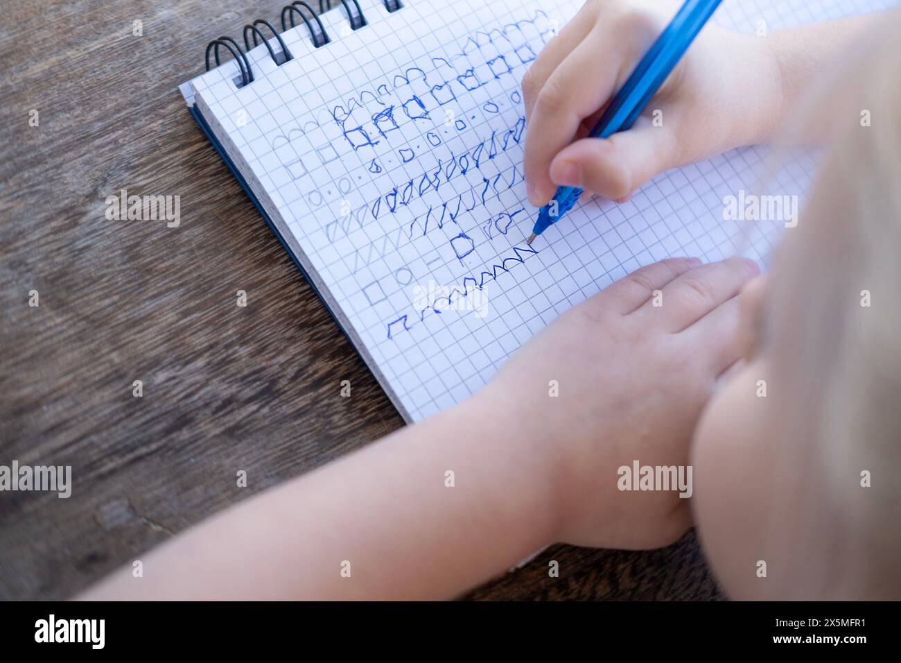 happy cool funky girl, child 4 years old draws elements with pen in ...