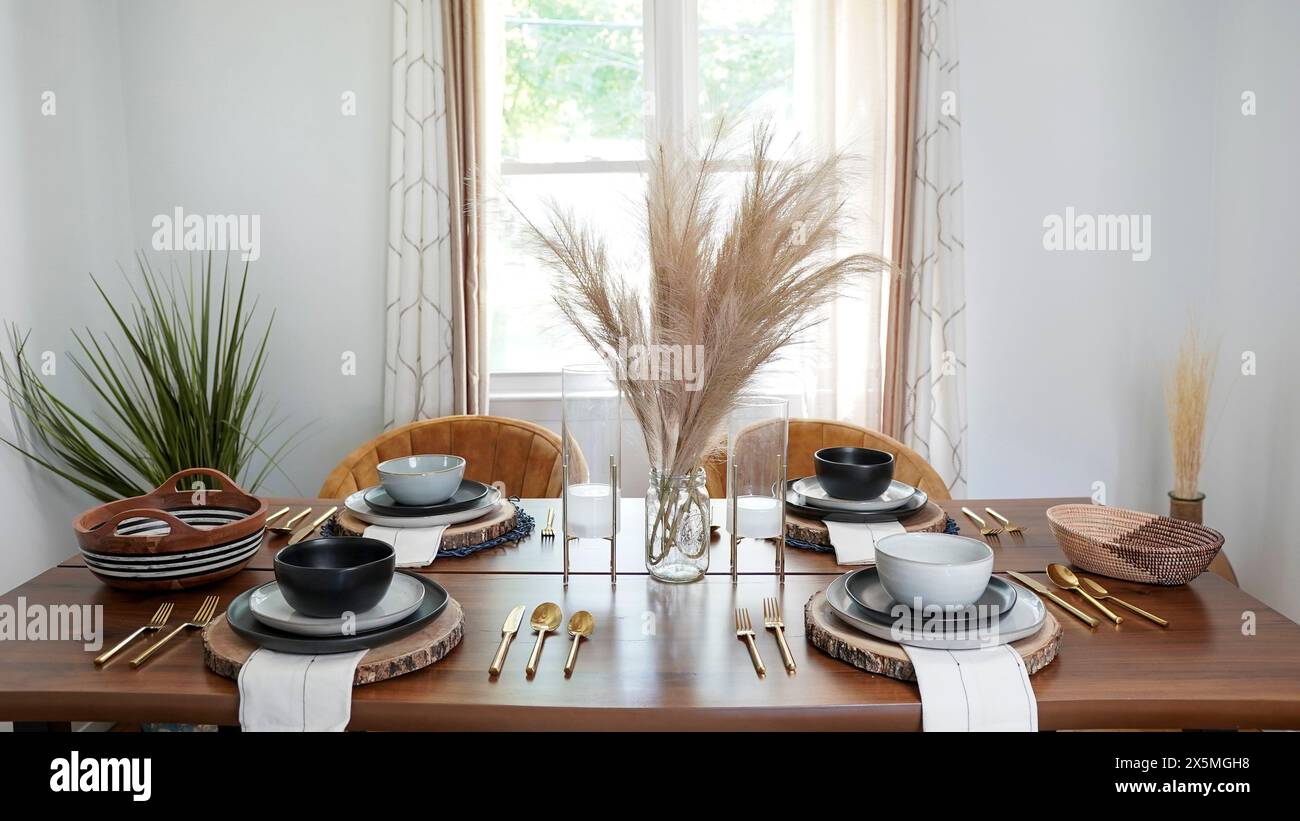 Boho style table setting Stock Photo - Alamy