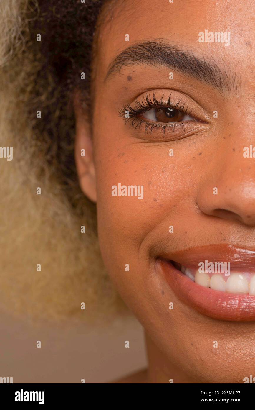 Close-up of smiling woman''s face Stock Photo - Alamy