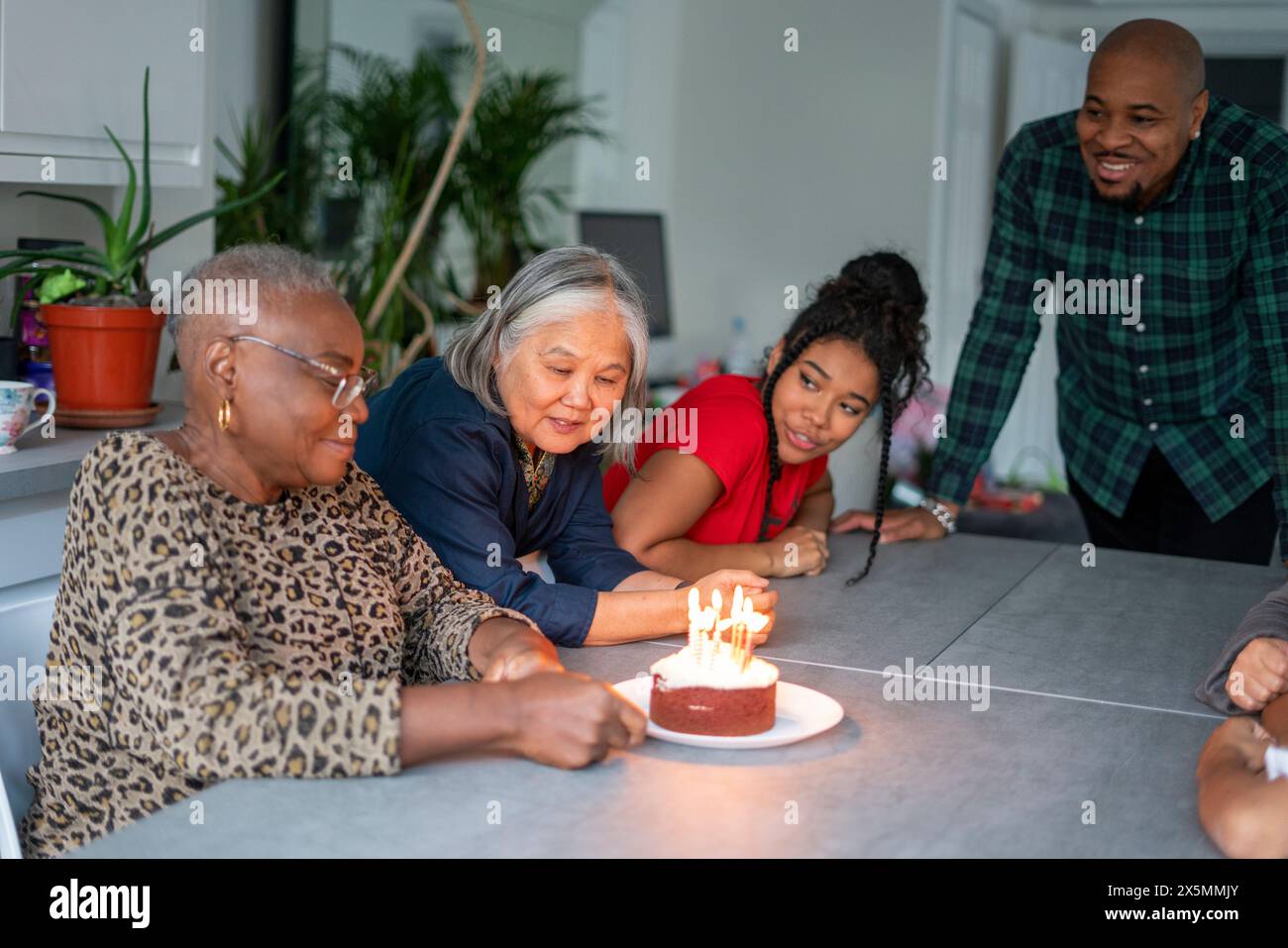Family celebrating birthday at home Stock Photo - Alamy