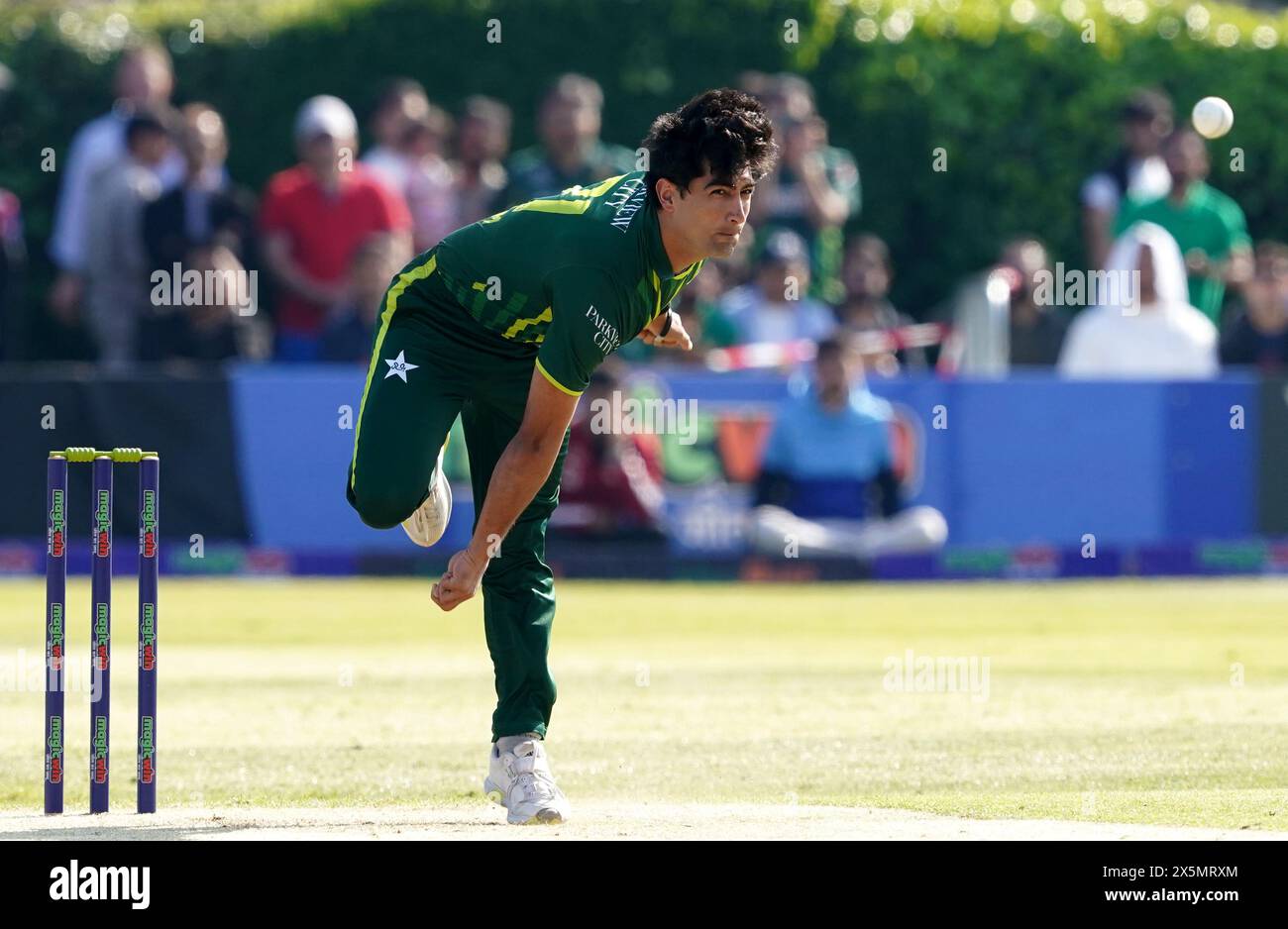Pakistan's Naseem Shah bowling during the first T20 international at ...