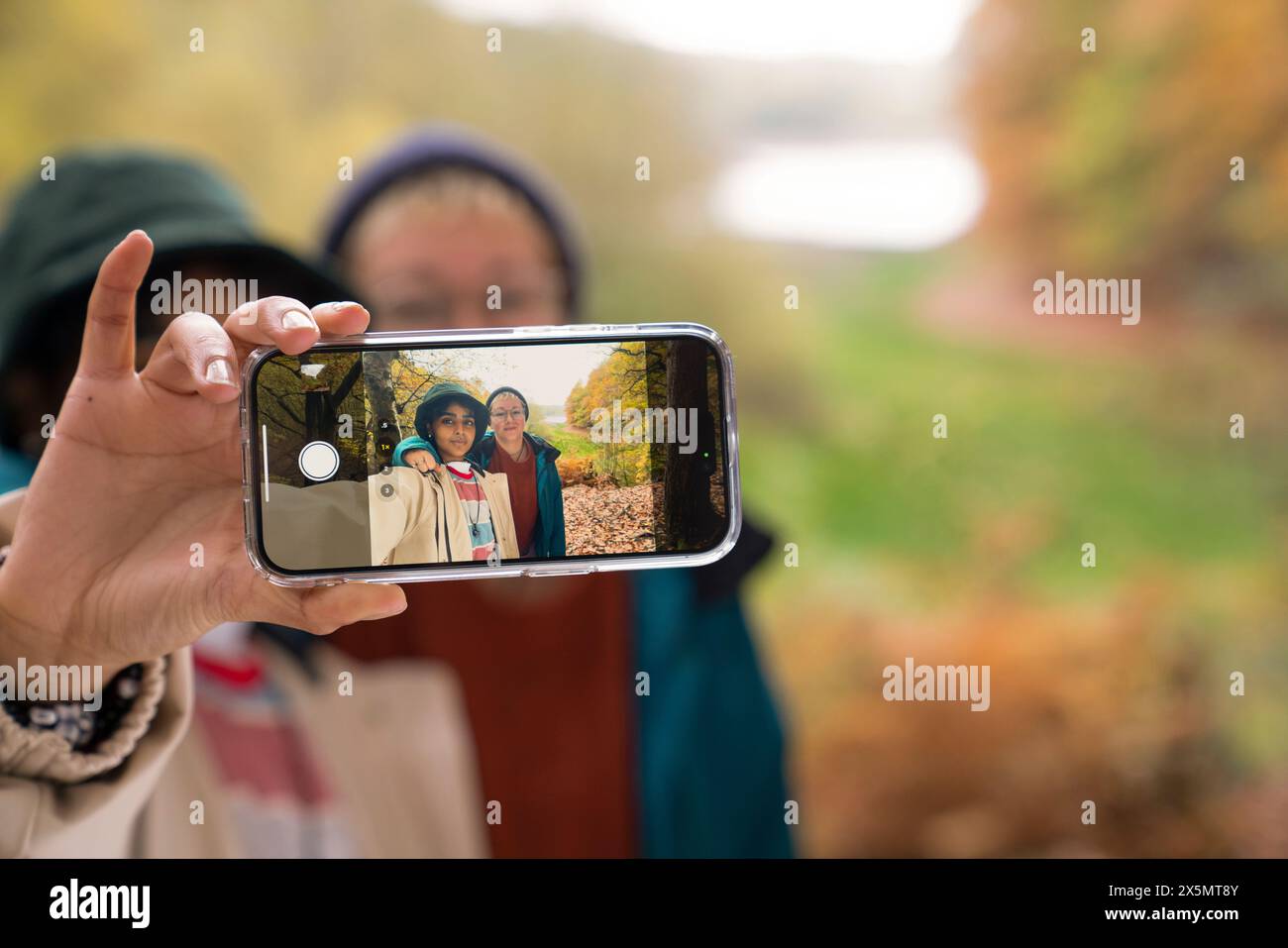 Friends taking forest selfie hi-res stock photography and images - Alamy
