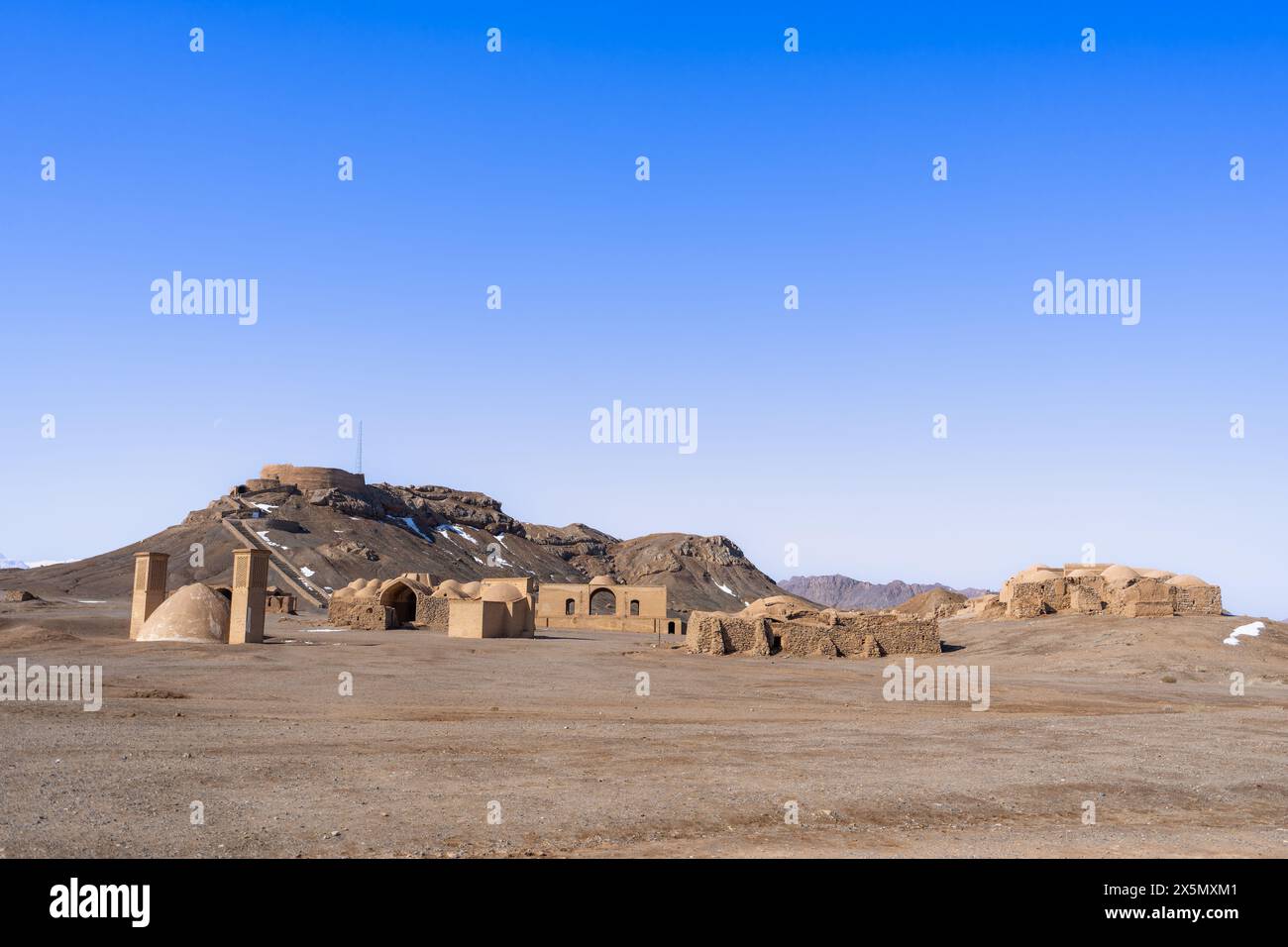 The historic Zoroastrian cemetery under a clear sky. Cultural heritage ...
