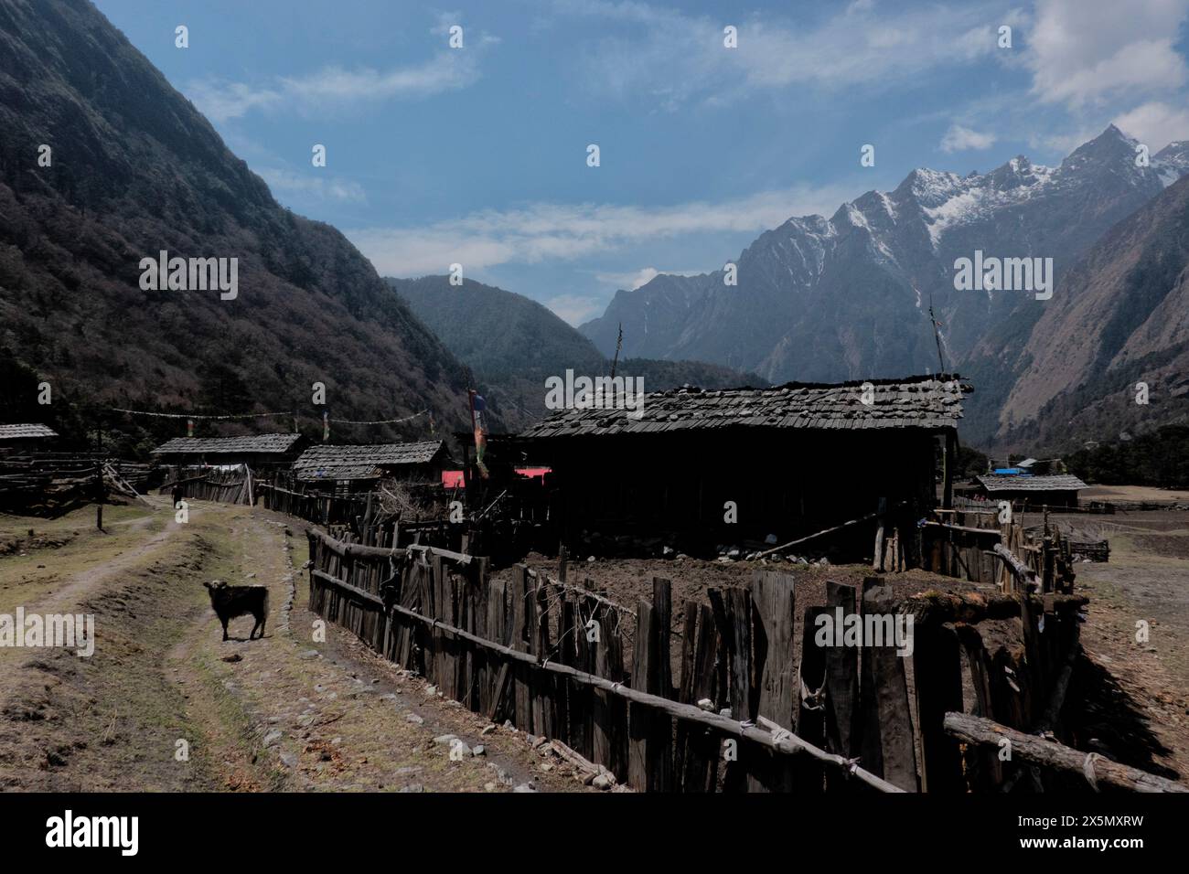 The traditional Tibetan village of Ghunsa on the Kangchenjunga ...