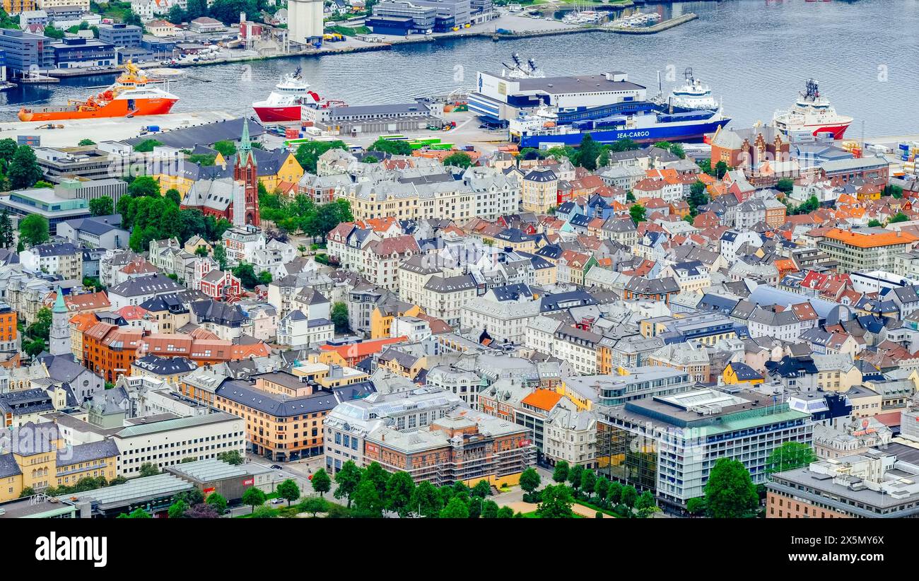 Aerial view (bird eye view) residential village city of Bergen in ...