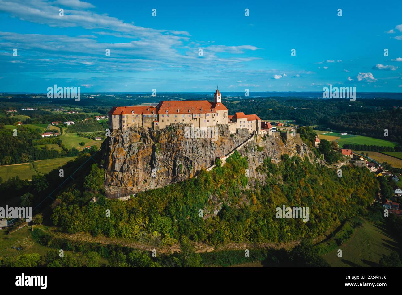 Aerial View of Riegersburg Castle on Cliff in Styria, Austria, Historic ...