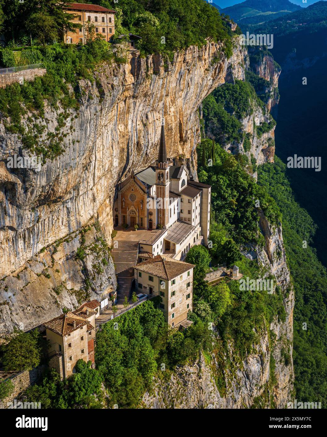 Aerial View of Madonna della Corona, Cliffside Sanctuary in Italy's ...