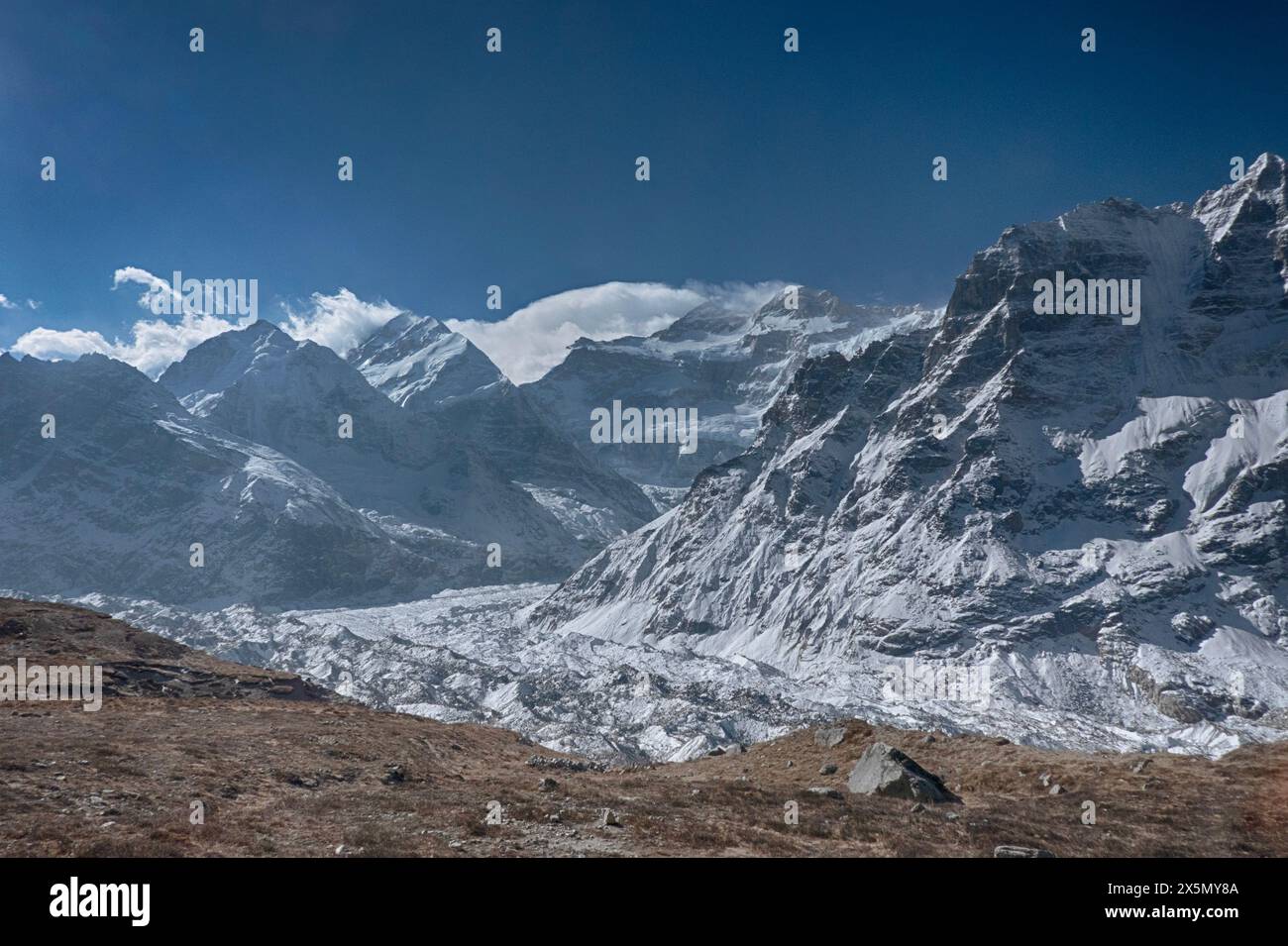 Views of the north face of Kangchenjunga (Kanchenjunga) from Base Camp, Pangpema, Nepal Stock ...