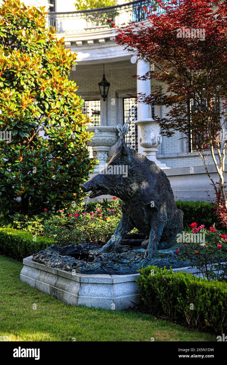 Savannah, Georgia, USA. Armstrong Kessler Mansion bronze wild boar ...