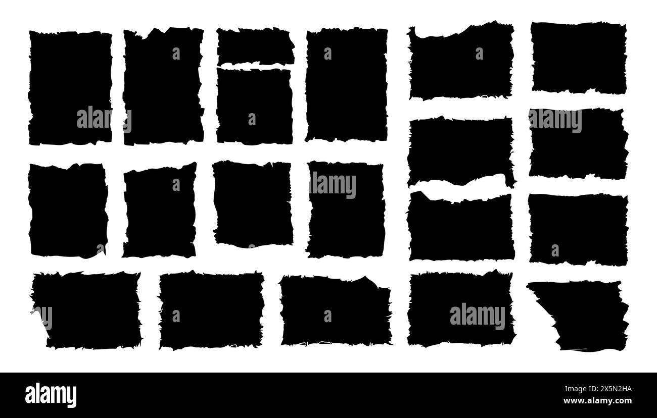 Set of torn paper frames. Vector collage shape of black ripped papers ...