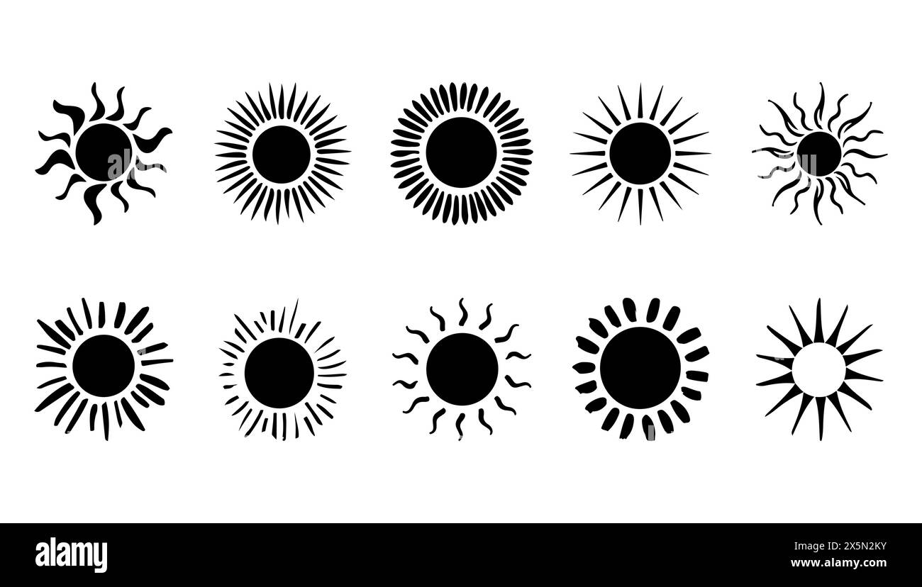 Sun black icon element vector collection. Illustration element abstract ...