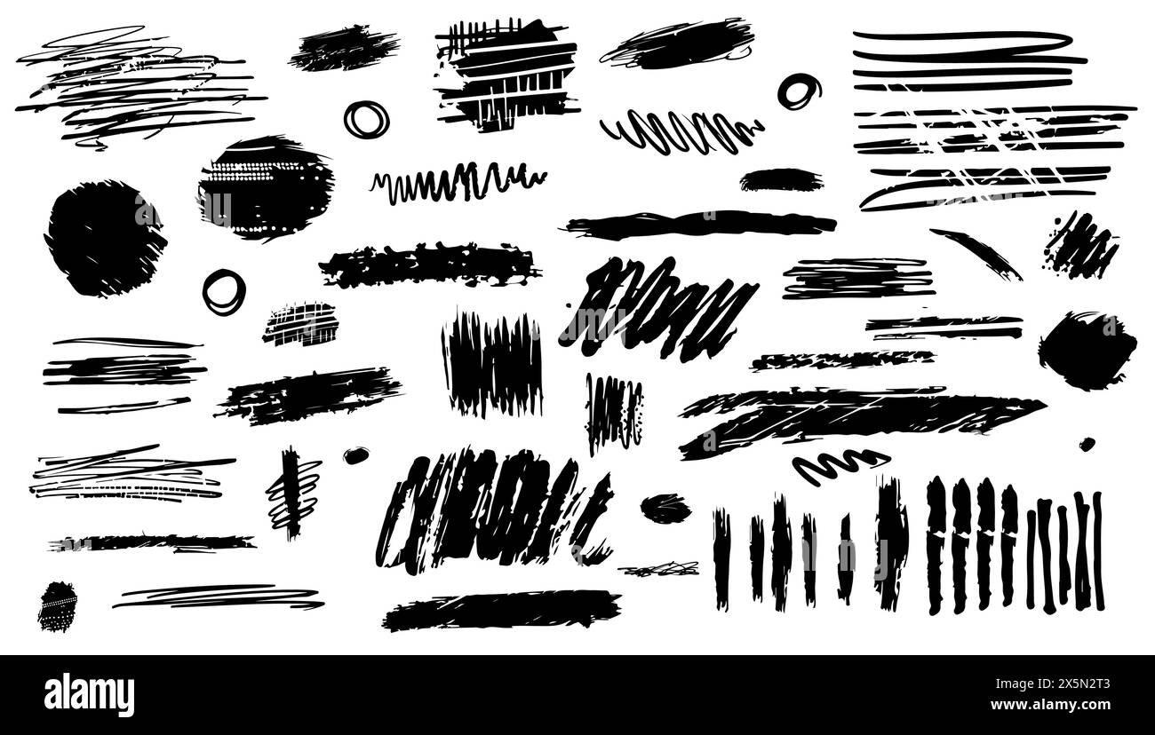 Grunge scrawls, charcoal scribbles black set. Doodle abstract design ...