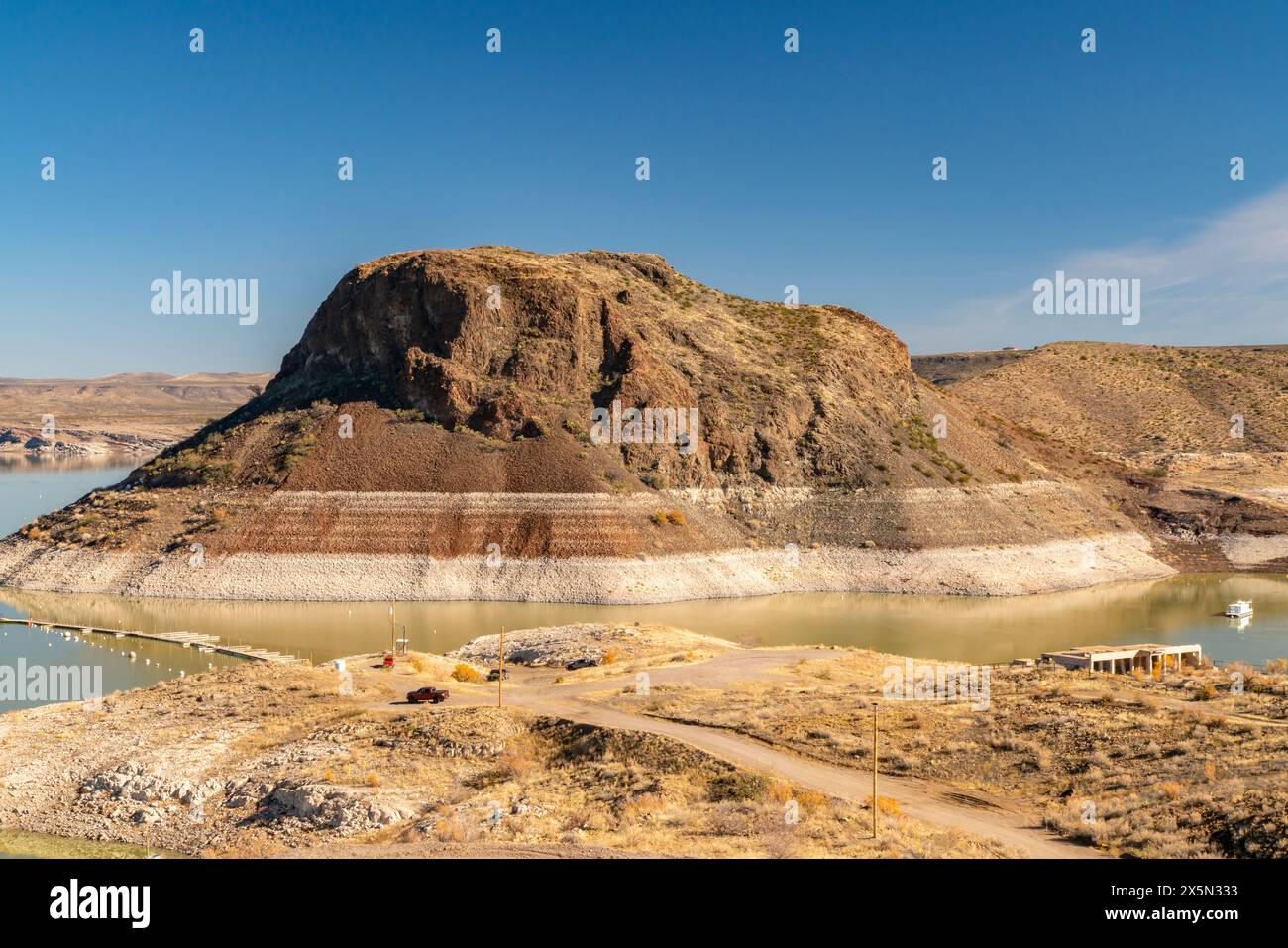 USA, New Mexico, Elephant Butte State Park. Elephant Butte and lake ...