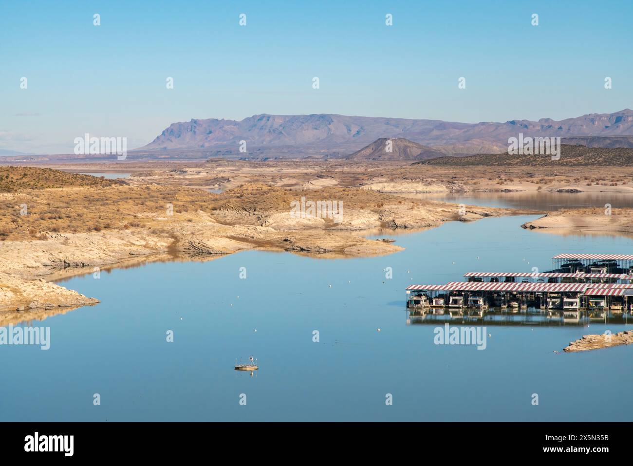 USA, New Mexico, Elephant Butte State Park. Elephant Butte and lake ...