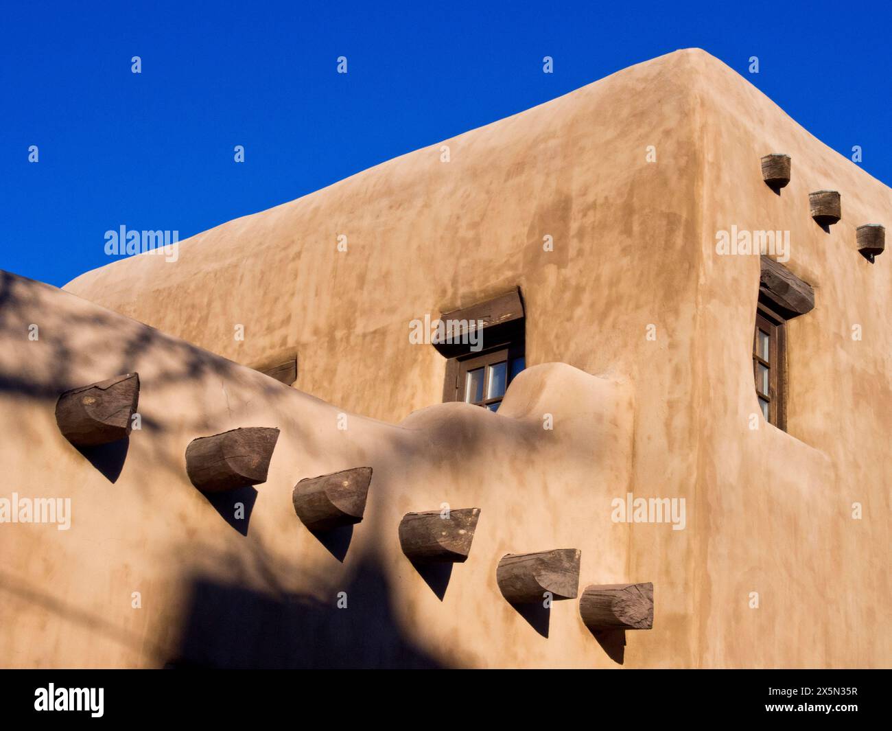 USA, New Mexico, Sante Fe. Southwest architecture, part of a earth ...