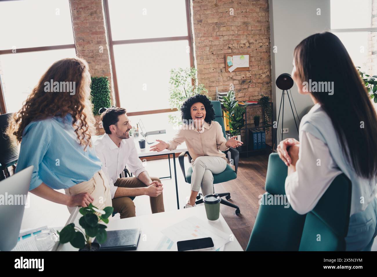 Photo of circle chatting discuss teamwork young people working together ...