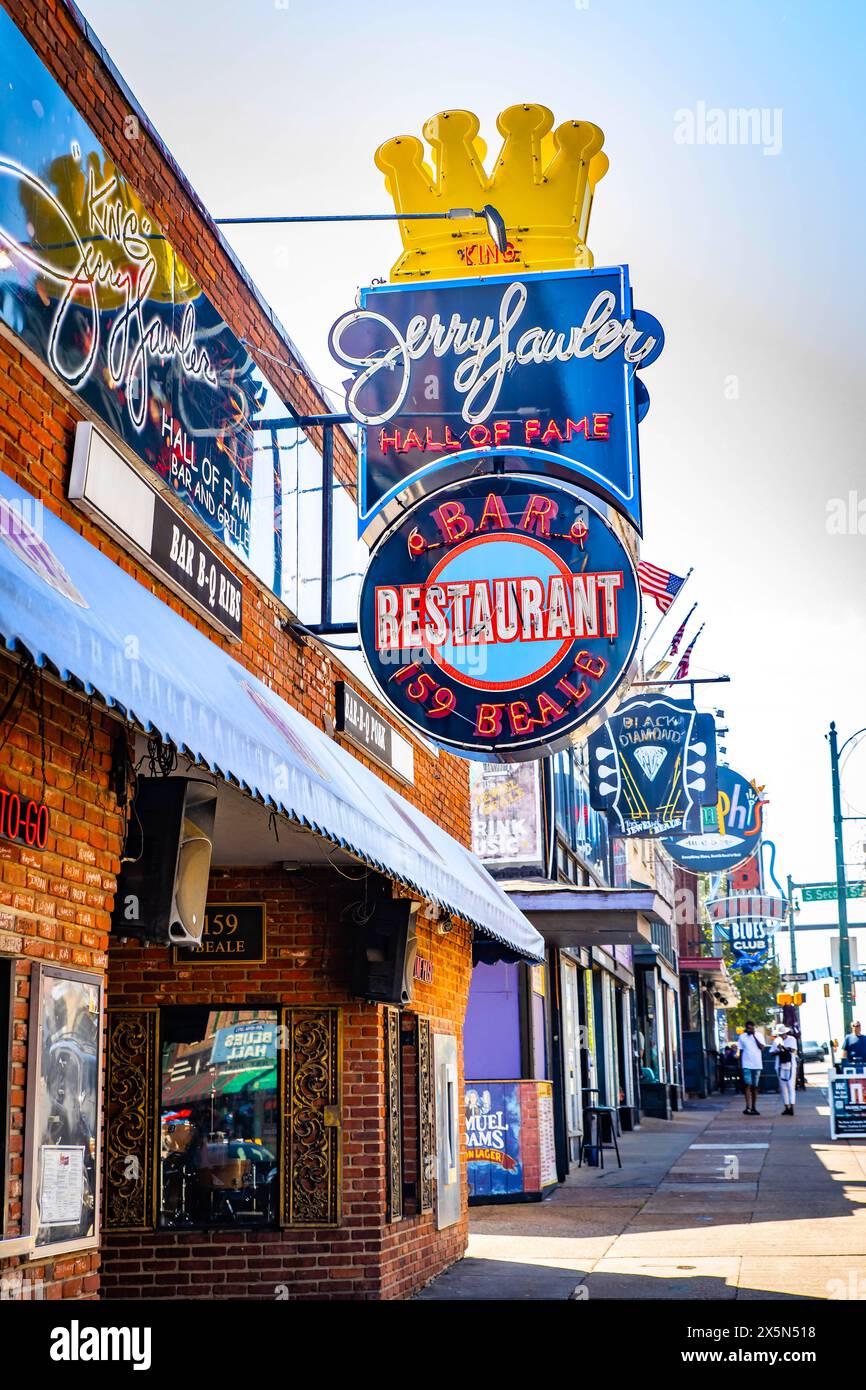 Iconic Beale street with signs home of blues at day in Memphis ...