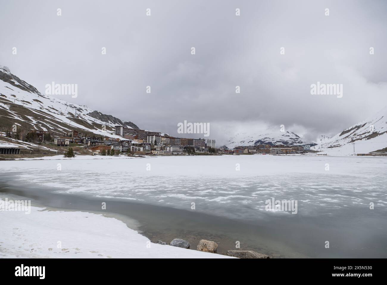 In early May only the melting edges of the frozen Lac de Tignes in the ...
