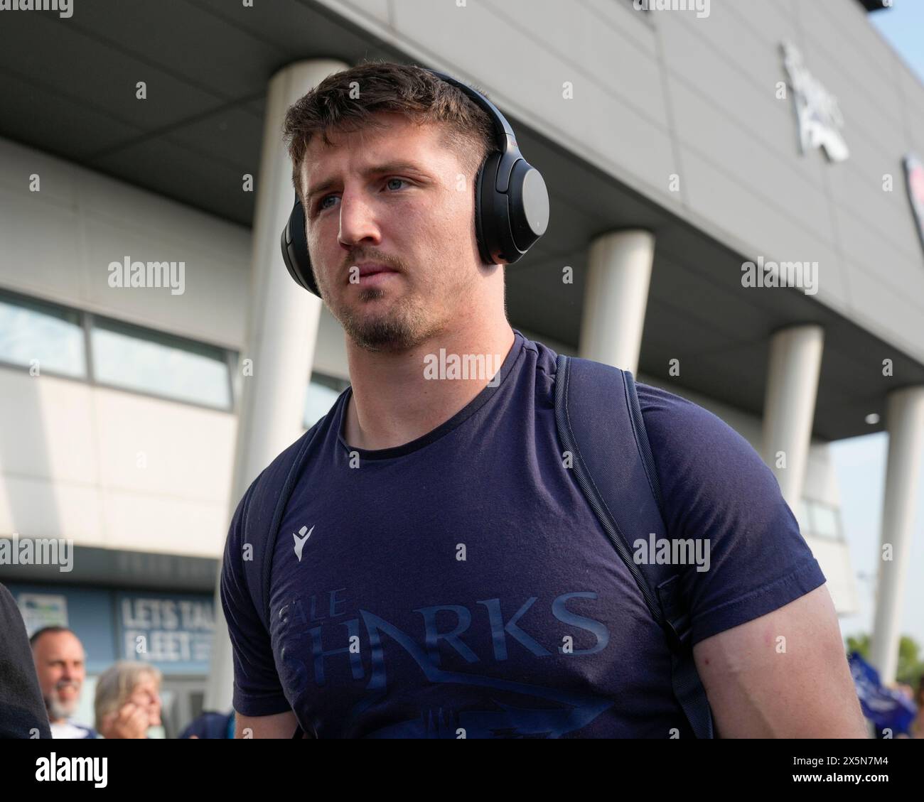 Sale Sharks flanker Ben Curry arrives at the stadium before the ...