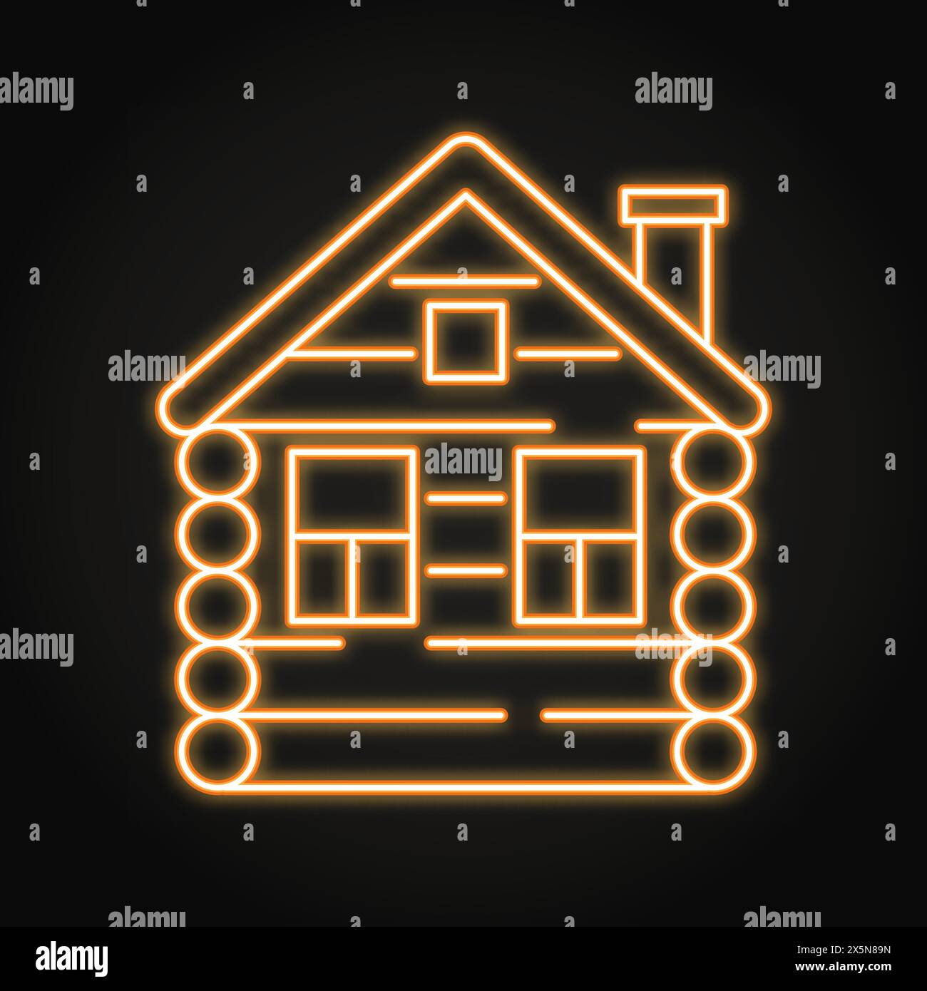 Wooden country house neon icon. Russian traditional izba hut. Vector ...