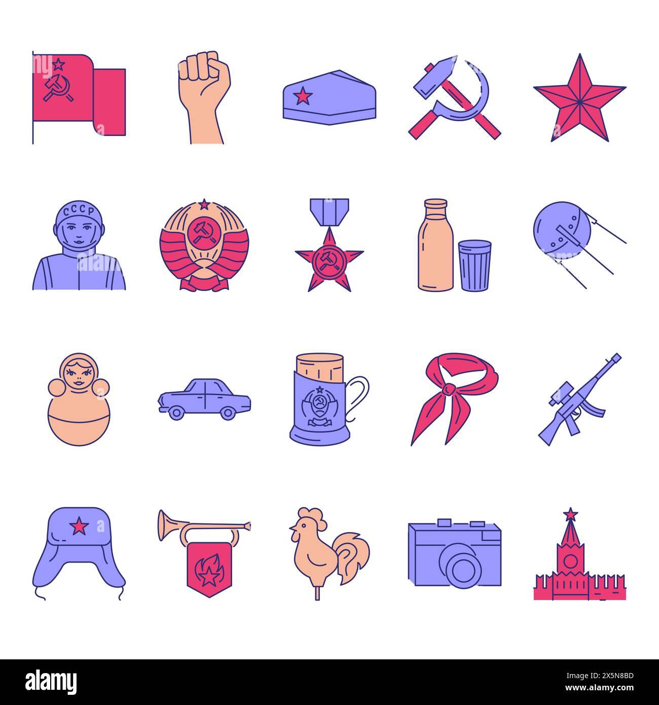 USSR icon set in colored line style. Vector illustration Stock Vector ...
