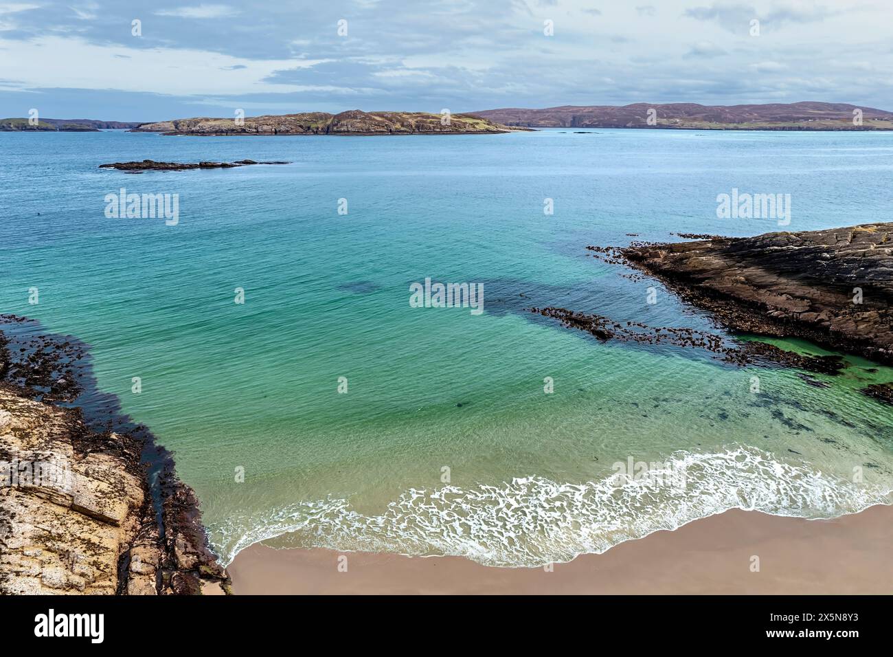 Talmine Sutherland Scotland small sandy beach green blue sea looking ...