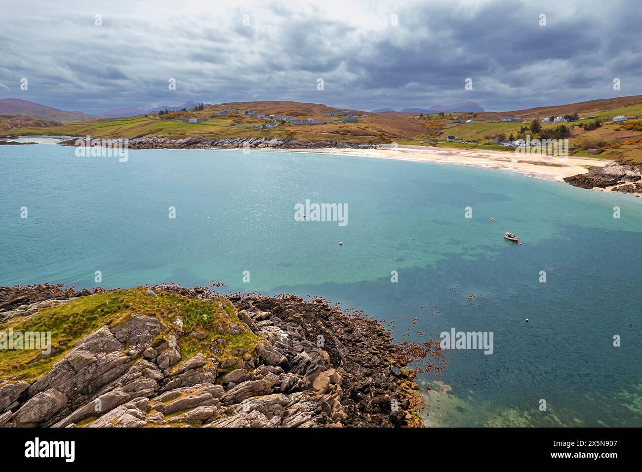 Talmine Sutherland Scotland the inner bay sand beach and village houses ...