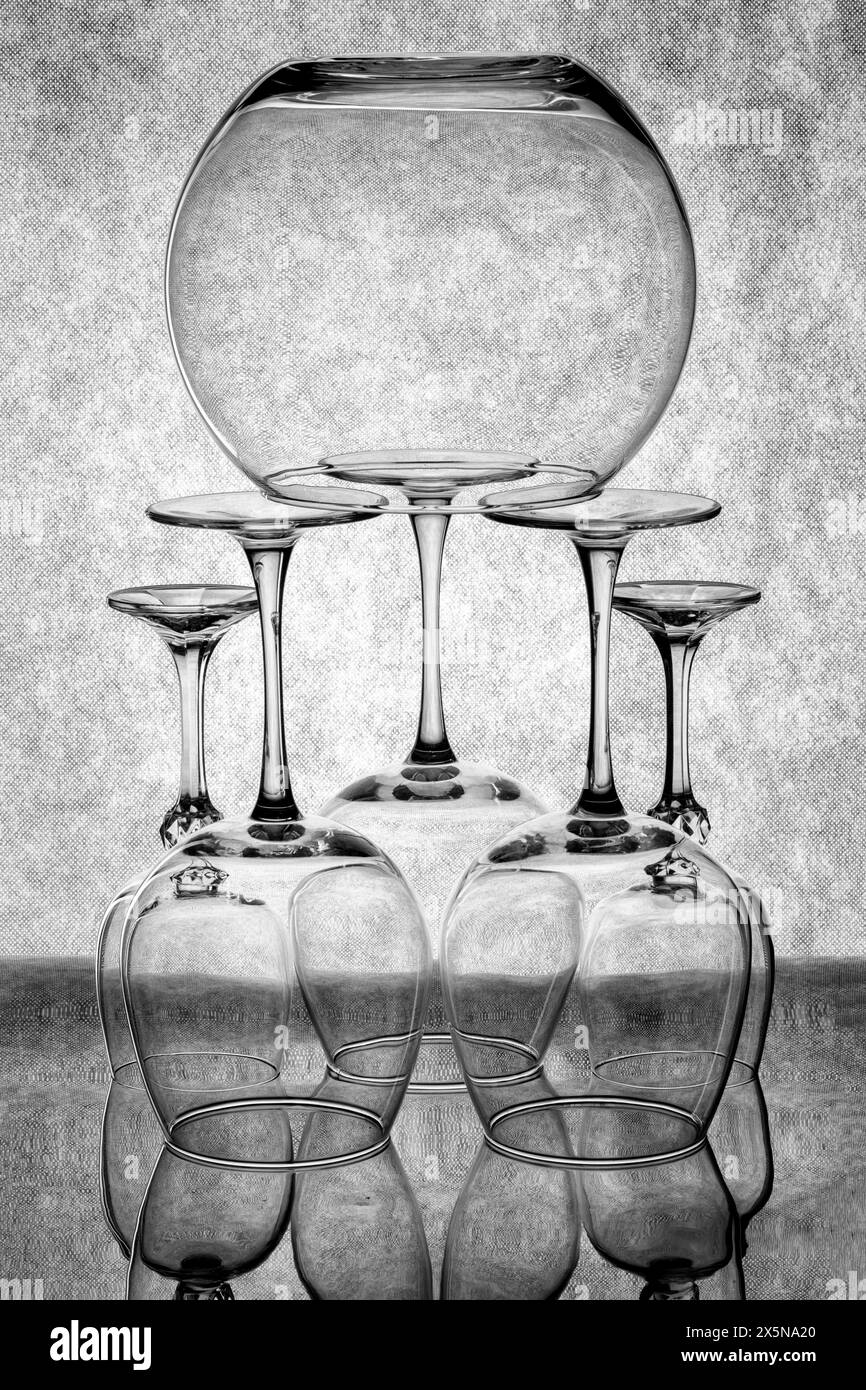 Still life with glassware on a reflective surface Stock Photo - Alamy