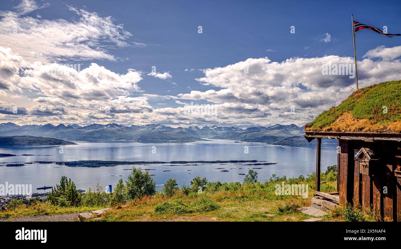 View from Mount Varden over the Moldefjord, panorama, sky, clouds,Molde ...