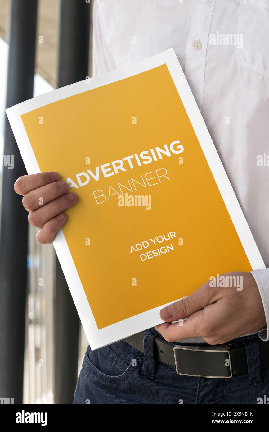 Hand Holding Newspaper Advertising Magazine Brochure Mockup Stock Photo ...