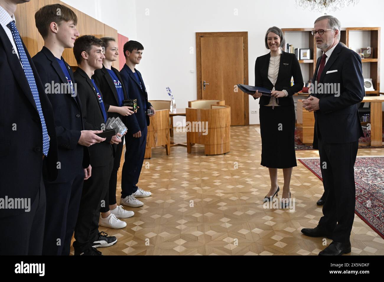 Prague, Czech Republic. 10th May, 2024. Czech Prime Minister Petr Fiala (right) meets with high ...