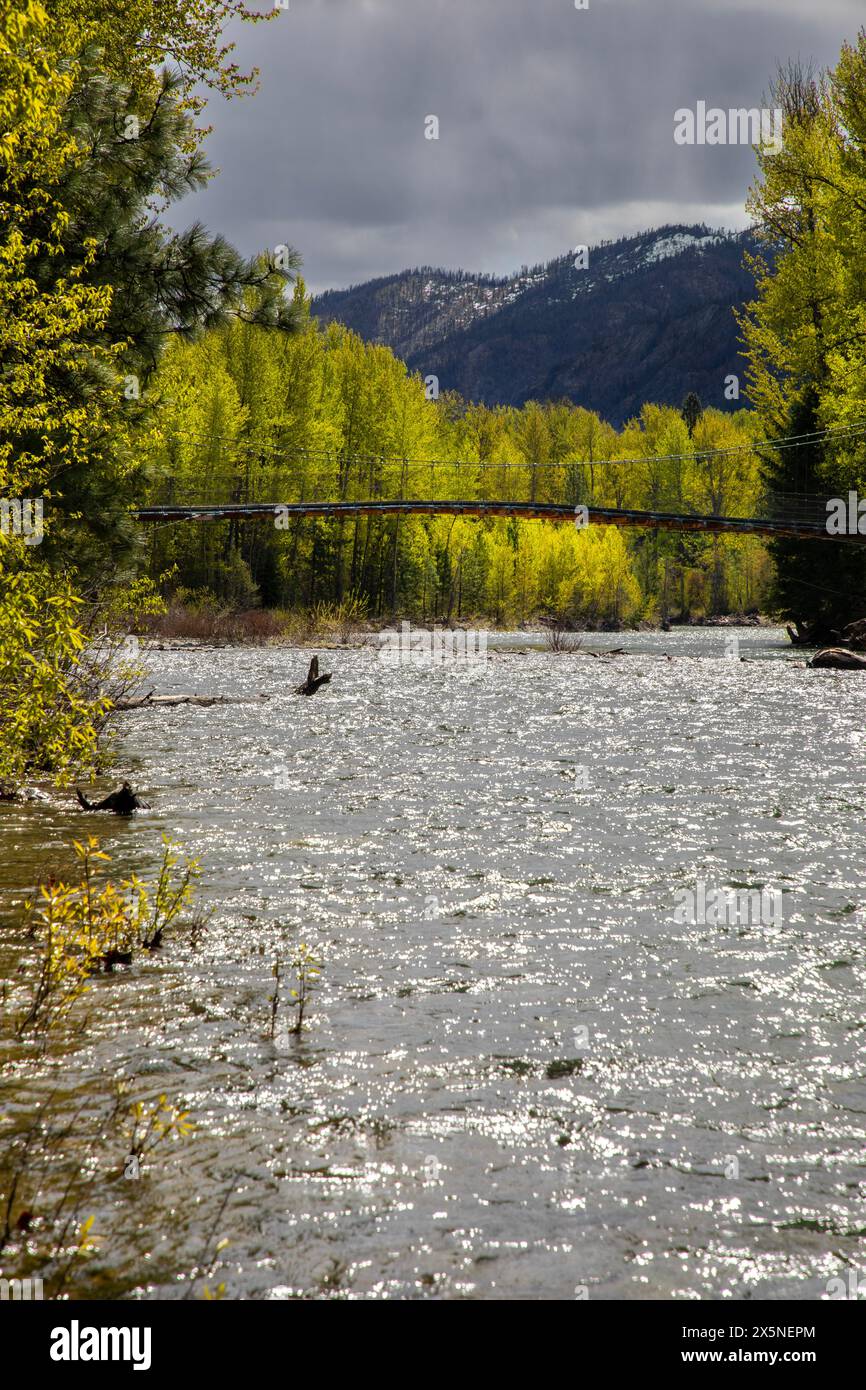 WA25255-00...WASHINGTON - Suspension bridge across the Methow River, part of the Methow Valley ...